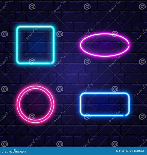 Neon Banners Set Color Neon Frames On Brick Wall Realistic Glowing