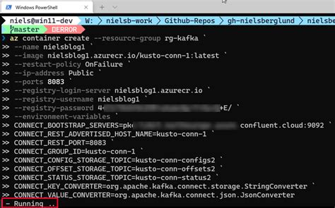 run self managed kusto kafka connector serverless in azure container