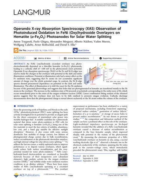 PDF Operando X Ray Absorption Spectroscopy XAS Observation Of Photoinduced Oxidation In FeNi
