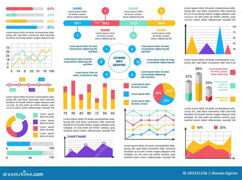 Infographic Chart Elements Graph Colorful Diagram And Bar Timeline Icons Line Number