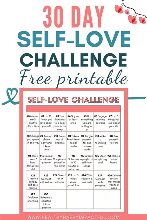 30 Day Self Love Challenge Free Printable