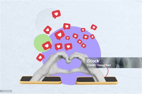 콜라주 그림 일러스트 흑백 효과 낭만적 인 제스처 쇼 하트 스마트 폰 같은 거리 독점 화려한 배경 0명에 대한 스톡 사진 및 기타 이미지 Istock