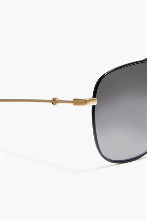 Gucci Aviator Style Gunmetal And Gold Tone Sunglasses The Outnet