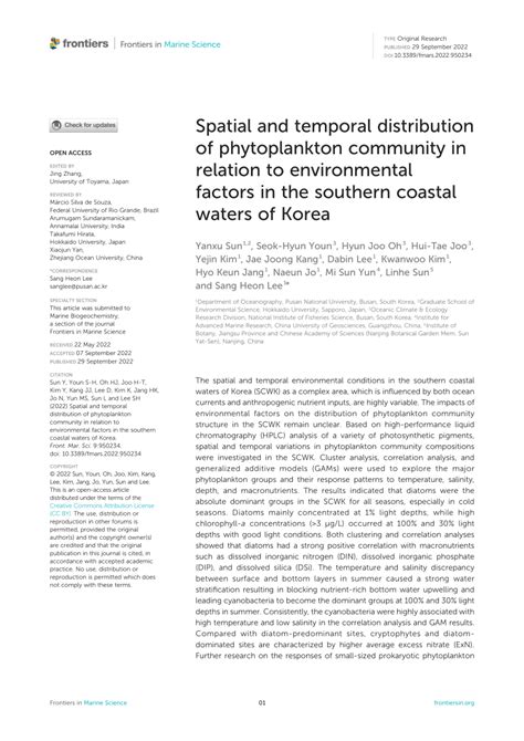 Pdf Spatial And Temporal Distribution Of Phytoplankton Community In