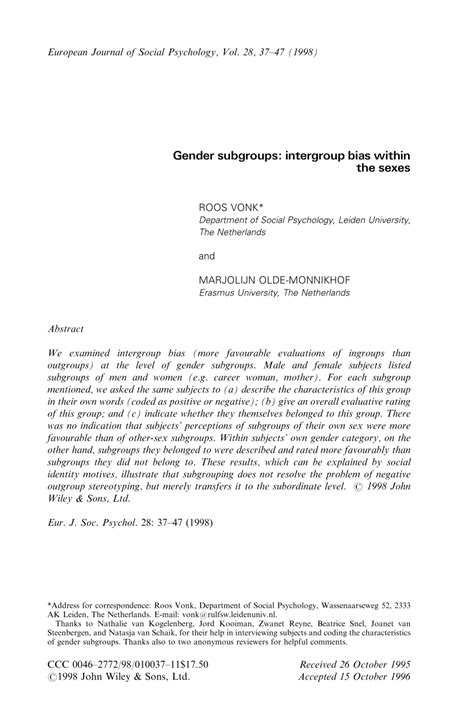 Pdf Gender Subgroups Intergroup Bias Within The Sexes
