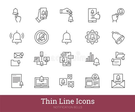 Notification Bells Thin Line Icons Set Vector Clip Art Collection