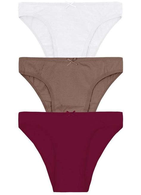 Kit 3 Calcinhas Biquíni Malwee 1000090635 D016j Branco Marrom Bordo