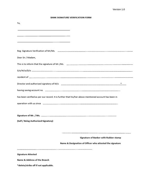 Bank Signature Verification Form V1 0 Pdf