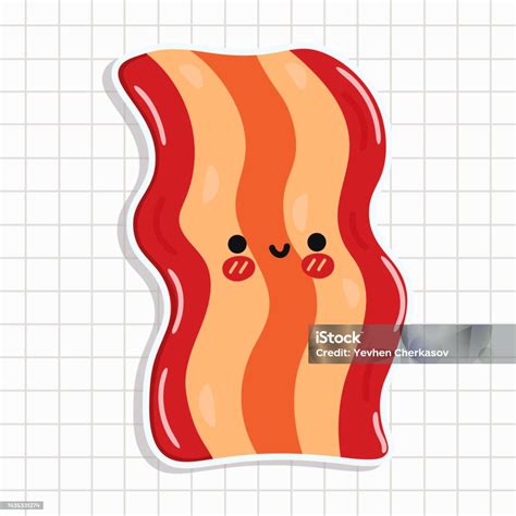 かわいい面白いベーコンステッカーベクター手描き漫画可愛いキャラクターイラストアイコンベーコンキャラクターコンセプト いたずら書きのベクター