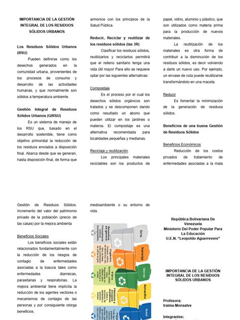 Triptico Gestión Integral De Residuos Solidos Urbanos Descargar