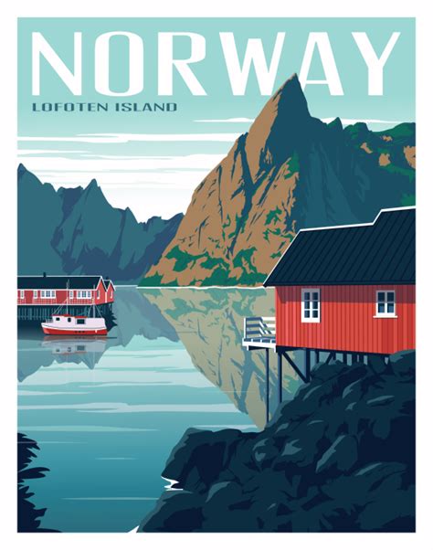 Lofoten Norway Vintage Style Travel Poster Travel Posters Art Deco