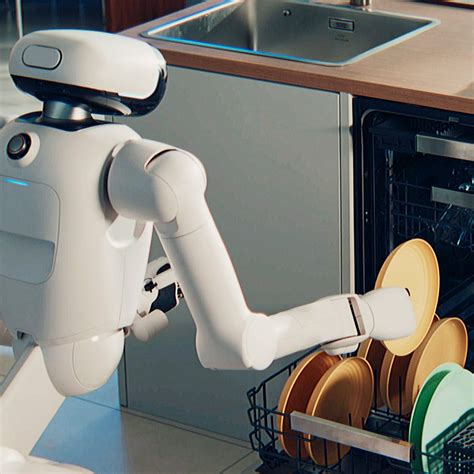 Scandi Robot Servant Neo Gamma Is Dressed Head To Toe In Beige Knitwear