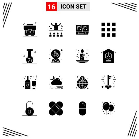 Pack Of 16 Creative Solid Glyphs Of Chemistry Biochemistry Stove Analysis Grid Editable Vector