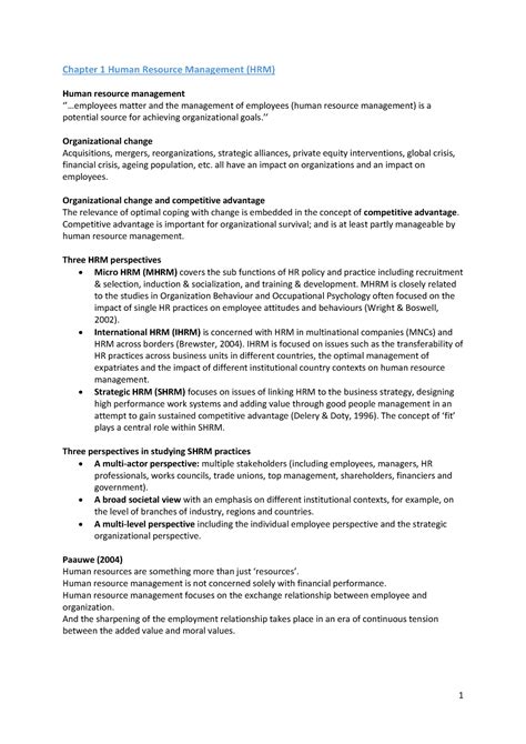 Summaries Book Strategic Human Resource Management Chapter 1