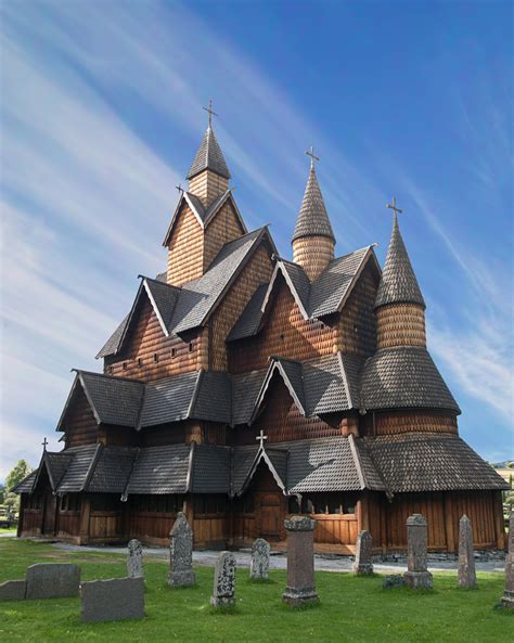 Batiment Heddal木板教堂 Stavkirke 中世紀結構 傳統 充滿活力的天 北歐 北歐人 北歐建築 原本