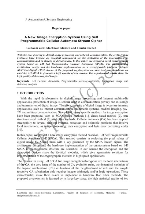 Pdf A New Image Encryption System Using Self Programmable Cellular
