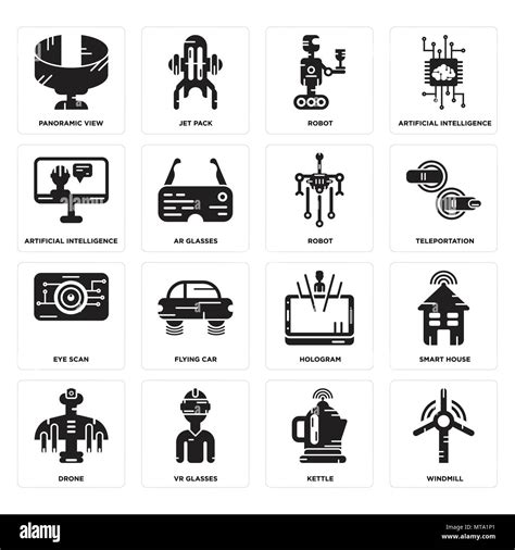 Set Of 16 Simple Editable Icons Such As Windmill Kettle Vr Glasses Drone Smart House