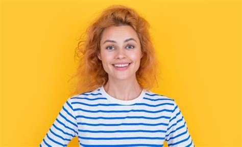 Premium Photo Happy Redhead Woman Portrait Isolated On Yellow