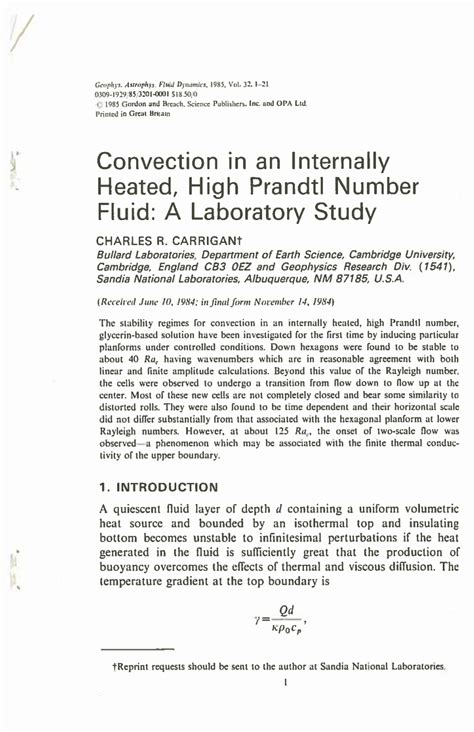 Pdf Convection In An Internally Heated High Prandtl Number Fluid A