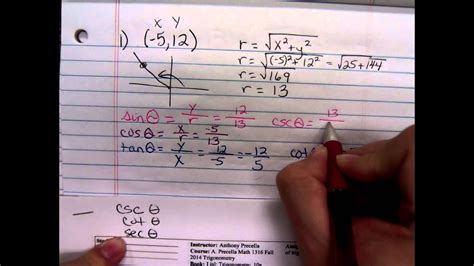Math 1316 Xyr Definition Of The Trig Functions Youtube