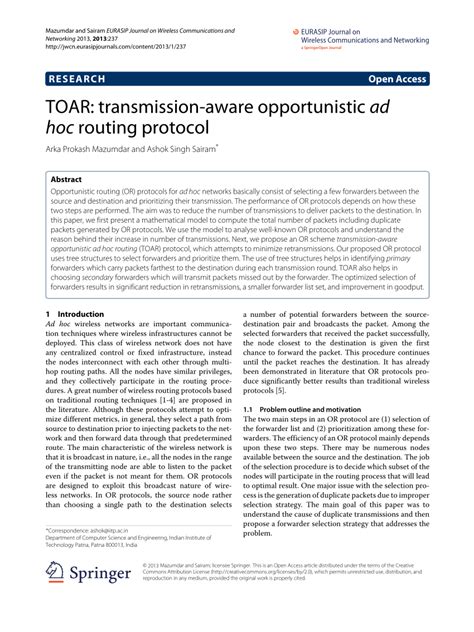Pdf Toar Transmission Aware Opportunistic Ad Hoc Routing Protocol
