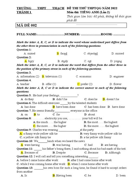 MAU DE THI THU DAI HOC Ä Á 002 | PDF | Pandemic | World Health Organization
