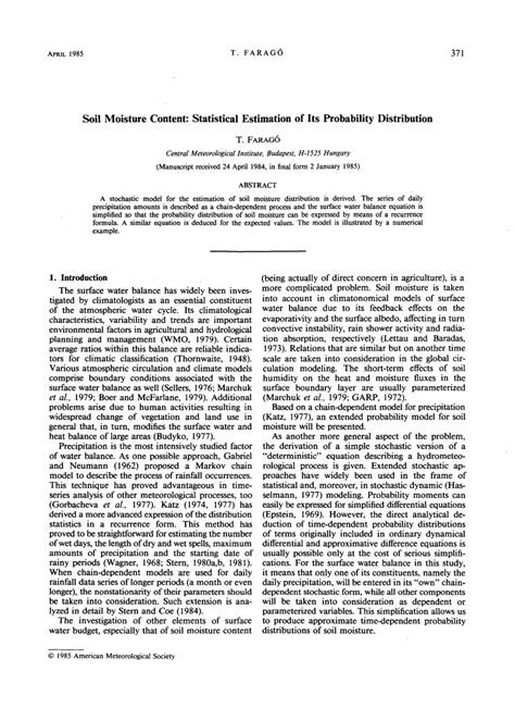 PDF Soil Moisture Content Statistical Estimation Of Its Probability Distribution