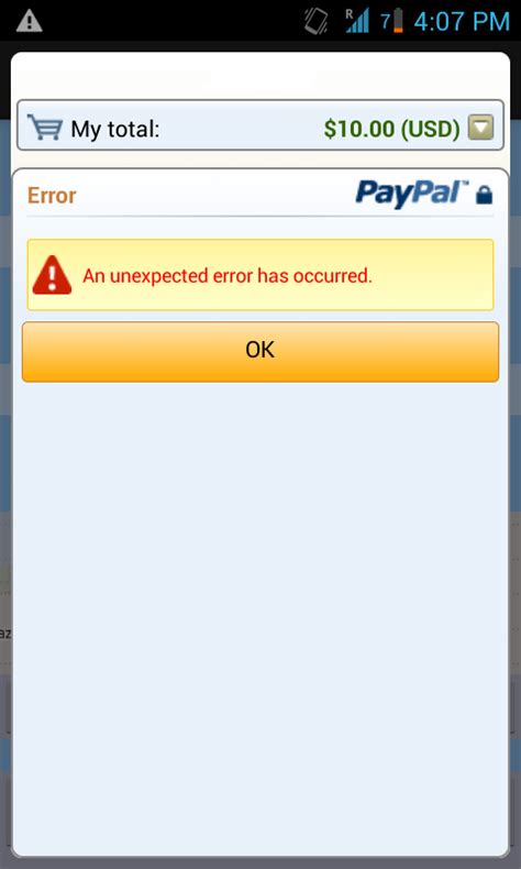 Android Unexpected Error When Paying With Paypal Stack Overflow