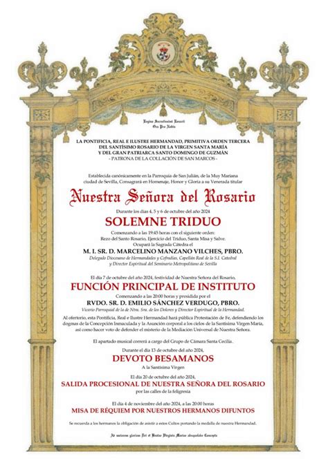 Cultos a Nuestra Señora del Rosario 2024 HERMANDAD DEL SANTÍSIMO ROSARIO