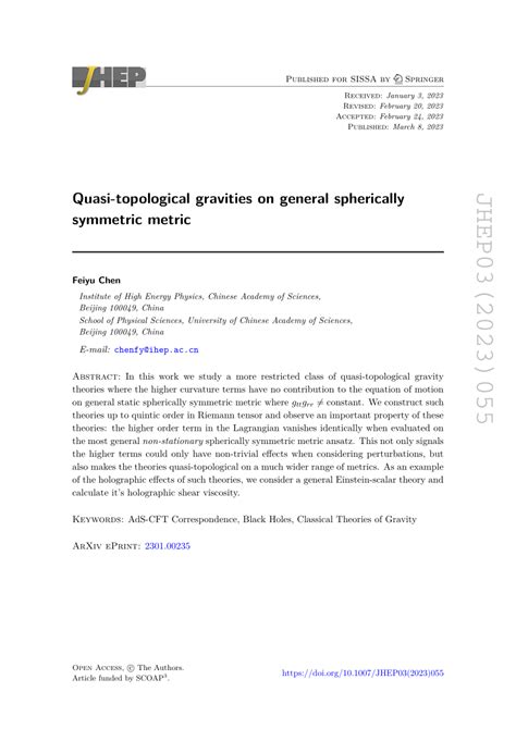 Pdf Quasi Topological Gravities On General Spherically Symmetric Metric