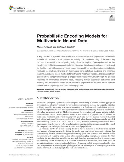 Pdf Probabilistic Encoding Models For Multivariate Neural Data