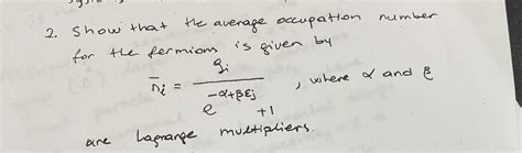 Solved Show That The Average Occupation Number For The