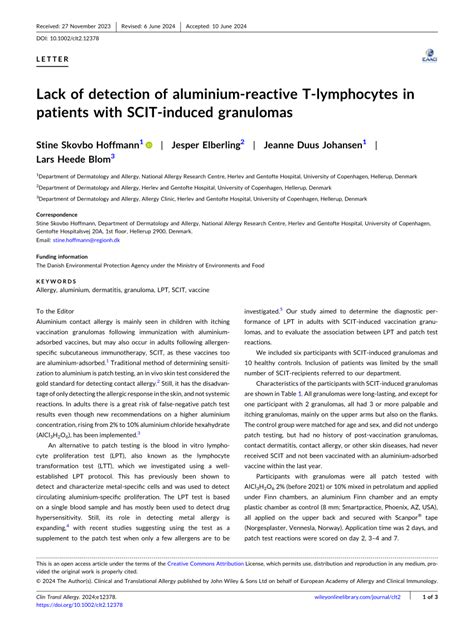 Pdf Lack Of Detection Of Aluminium‐reactive T‐lymphocytes In Patients