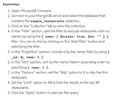 Solved Use Samplerestaurants To Help Mongodb Find The