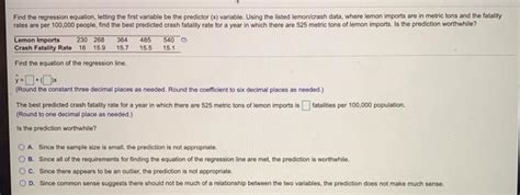 solved find the regression equation letting the first