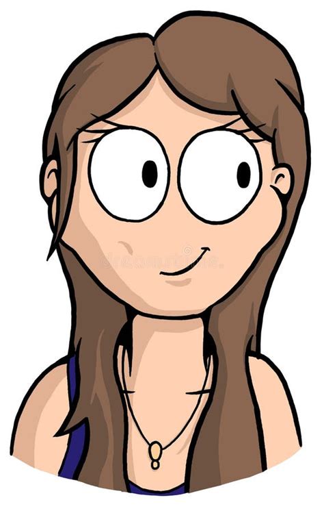 Caricature Of Girl With Brown Hair And Big Eyes Stock Illustration