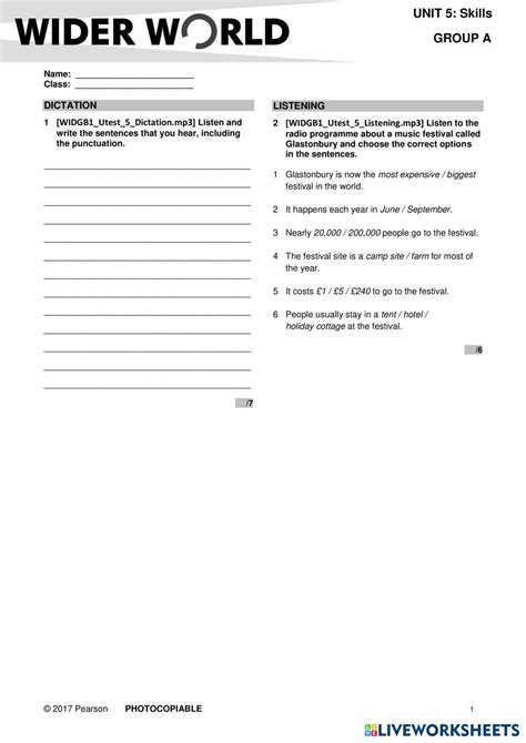 Wider World 1 Unit 5 Skills Liveworksheets 7539779