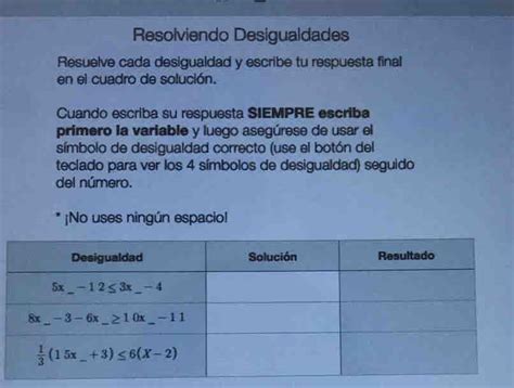 Resolviendo Desigualdades Resuelve Cada Desigualdad Y Escribe Tu