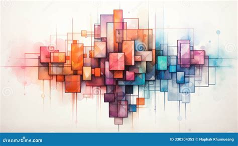 Geometric Pattern Design Depicted Through Overlapping Squares And Rectangles In A Watercolor