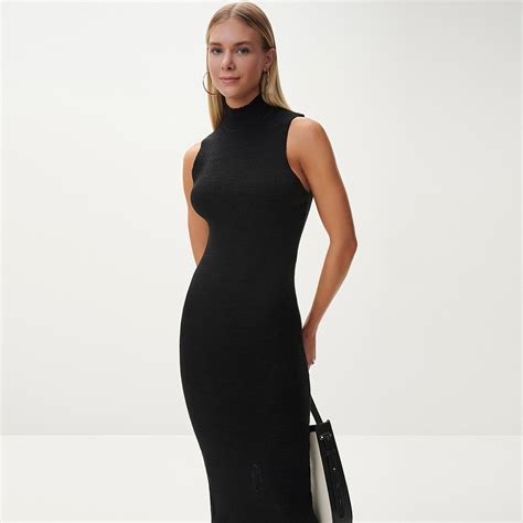Vestido Midi Justo Em Tricô Preto Com Brilho Lez A Lez Pole Modas