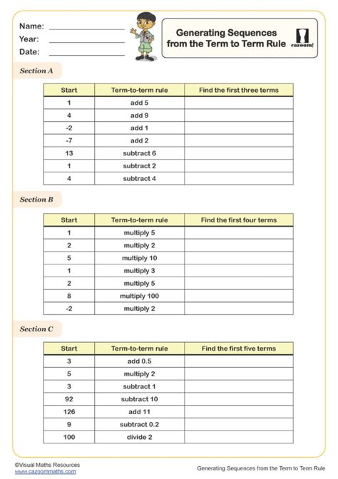 Generating Sequences From The Term To Term Rule Worksheet Pdf