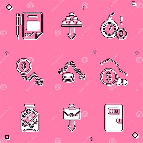 Set Contract Money And Pen Gold Bars Money Bomb Dollar Crisis Dollar