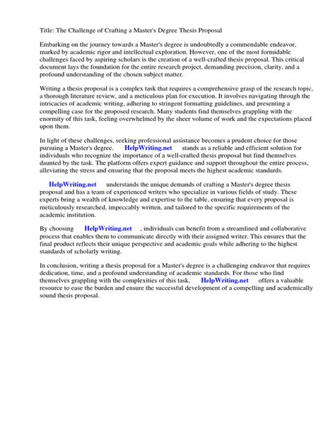 Thesis Proposal Masters Degree Pdf Thesis