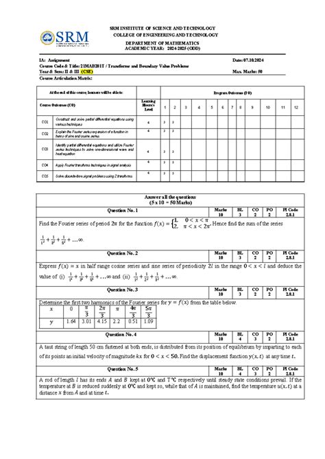 Assignment Ii Cse Worksheet Srm Institute Of Science And Technology College Of Engineering