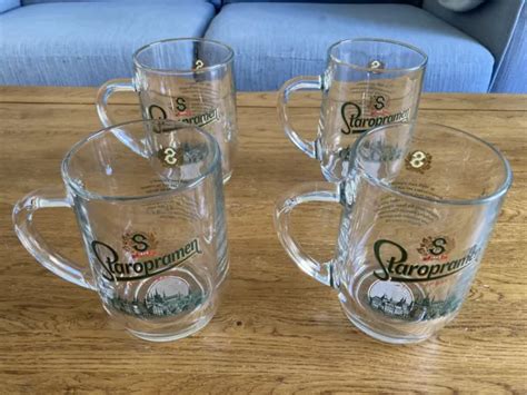 4 X Staropramen Nucleated Full Pint Tankard Glasses Lagerpilsnerbeer
