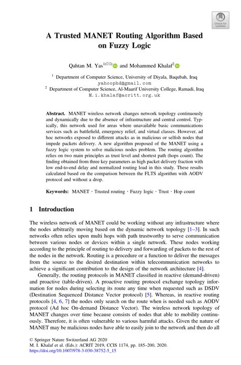 Pdf A Trusted Manet Routing Algorithm Based On Fuzzy Logic