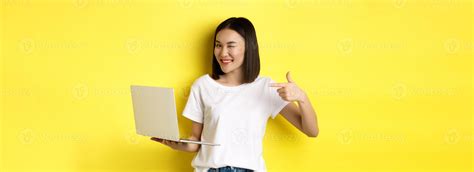 E Commerce And Shopping Concept Good Looking Asian Girl Winking At