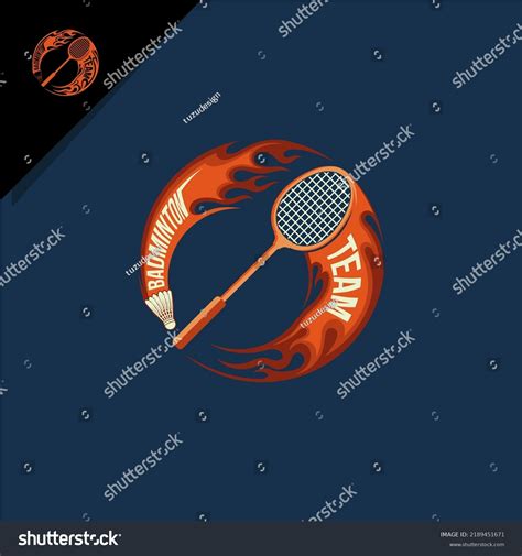 Illustration Shuttlecock Racket Fire Badminton Logo Stock Vector