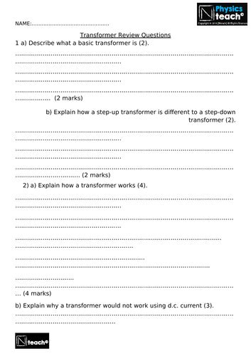 Gcse 9 1 Aqa Physics 4 7 Transformers And The National Grid Teaching Resources