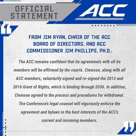 The Acc Statement On Clemson Lawsuit Rcfb